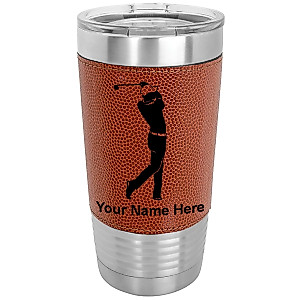 LaserGram 20oz Vacuum Insulated Tumbler Mug, Golfer Golfing, Personalized Engraving Included (Faux Leather, Basketball Style)