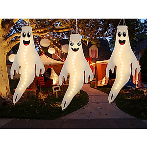 43 Inch Halloween Ghost Windsocks Hanging Decorations - Flag Wind Socks for Home Yard Outdoor Decor Party Supplies (3 Pieces,Batteries Not Included,No Timer)