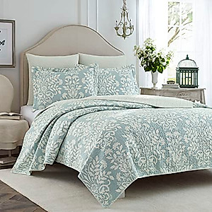Laura Ashley - Rowland Collection - Quilt Set - 100% Cotton, Reversible, All Season Bedding with Matching Shams, Pre-Washed for Added Comfort, King, Blue