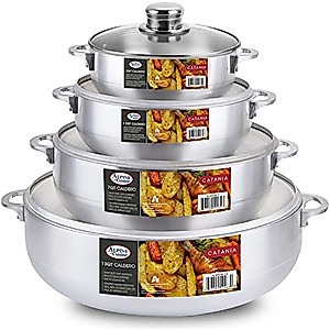 Alpine Cuisine 8 Piece Set Aluminum Caldero Stock Pot with Glass Lid, Commercial Grade Cooking Dutch Oven