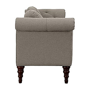 Pemberly Row 75" Traditional Fabric Settee with 2 Pillows in Brown