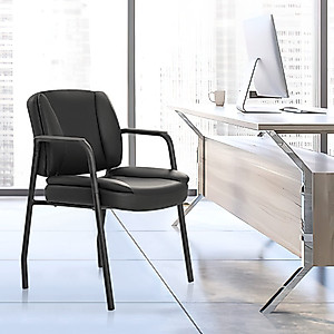 Furniwell Office Guest Chair Wating Room Reception Chairs Set of 2, PU Leather Executive Desk Chair with Padded Armrests for Meeting Conference (Black)