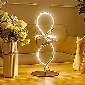 Mayful Modern Table Lamp, LED Spiral Lamp, Stepless Dimmable Bedside Lamp, Contemporary Nightstand Lamp, Chrome Desk Lamp for Bedroom Living Room Home Office, 12W