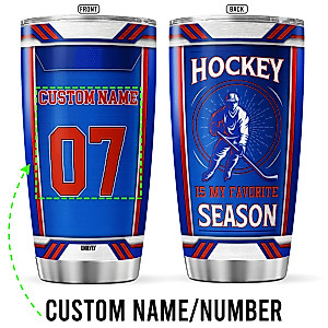 UNILYLY Personalized Coffee Tumbler Leakproof Insulated Mug With Lid Christmas Gifts For Hockey Fans Teen Boys Men Sports Fan Accessories Large Travel Cup Hot And Cold Tumblers