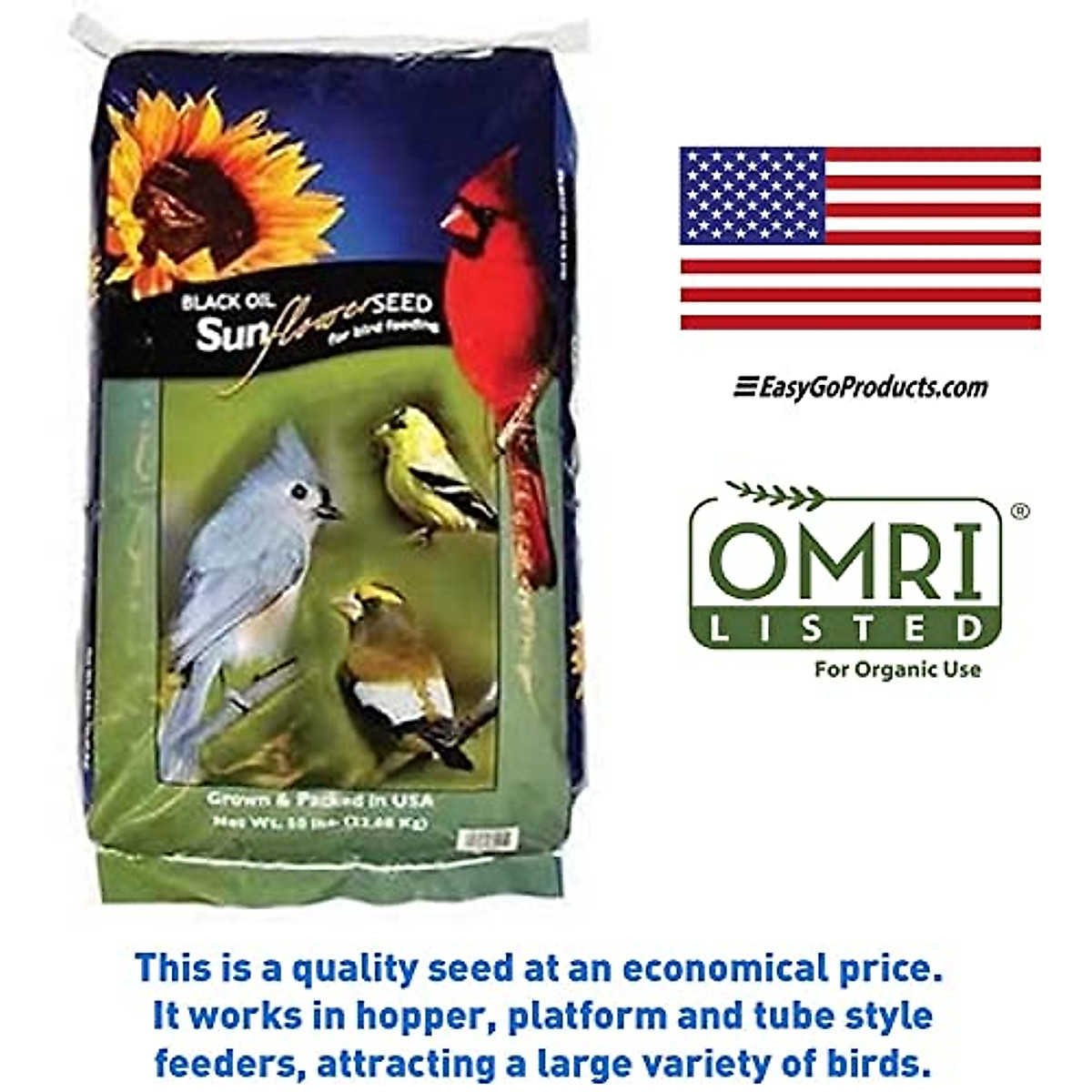 EasyGoProducts Black Oil Sunflower Bird Seed Food – Wild Birds, Cardinals, Squirrels and Much More – 25 Lbs