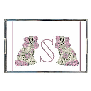 Acrylic Serving and Vanity Trays ; Staffordshire Dogs Acrylic Tray ; Monogram Acrylic Tray ; Decorative Vanity Trays and Kitchen Serving Trays