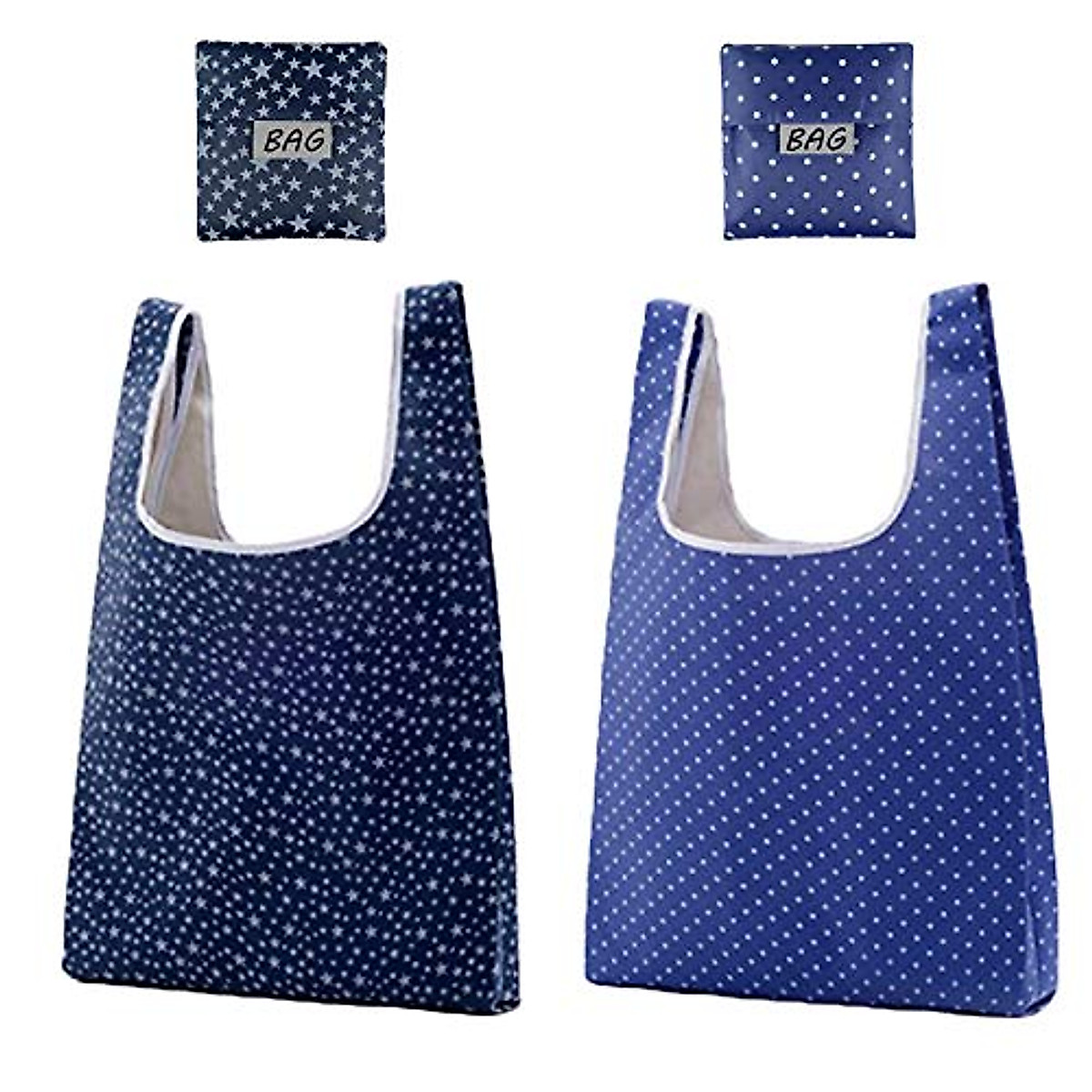 Reusable Grocery Bags Set of 2 Foldable Shopping Tote Bag,Washable, Durable and Lightweight (Reusable Grocery Bags 2 PACK)