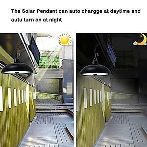 Aolyty Upgrade Solar Pendant Light with Double Head Shed Light 3 Working Modes Waterproof Solar Powered Hanging Lights with Remote Control Dimmable for Garden Yard Corridor Walkway Garage Driveway