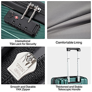 Hanke 20 Inch Carry On Luggage 22x14x9 Airline Approved Lightweight PC Hard Shell Suitcases with Wheels Travel Luggage Rolling Suitcase Travel Luggage Bag for Weekender(Blackish Green)