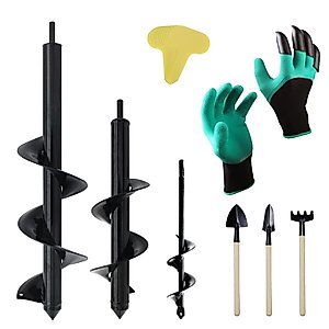 Auger Drill Bit Set for Planting Garden Auger Spiral Drill Bit for Planting Bulbs Flowers Planting Post or Umbrella Hole Digger for 3/8” Hex Drive Drill