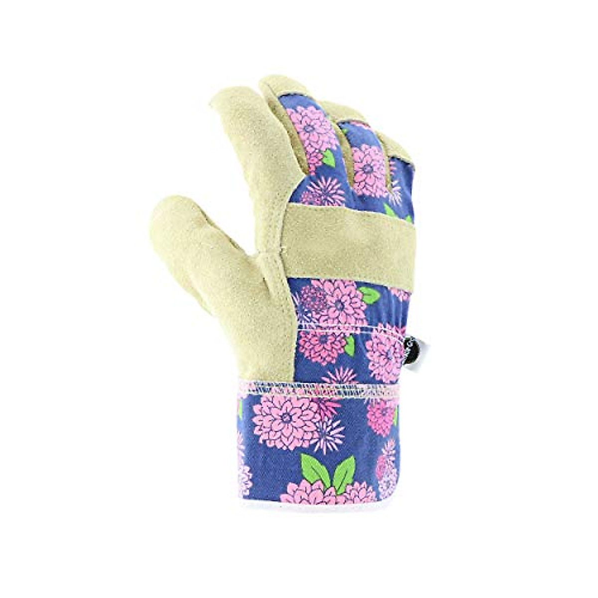 Miracle-Gro MG23012/WML Split Cowhide Garden Gloves – Floral, Medium-Large, Canvas Back Leather Palm Gloves for Women