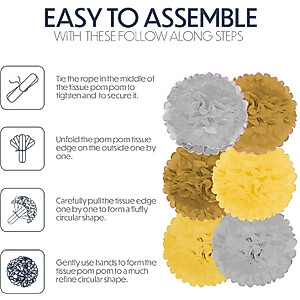 Graduation Party Decorations 2022, Happy Graduation Banner with 6 Pom Poms 2 Gold 2 Yellow 2 Sliver, 6 Swirls 3 Gold 3 Sliver, Graduation Decorations, Graduation Party Supplies 2022