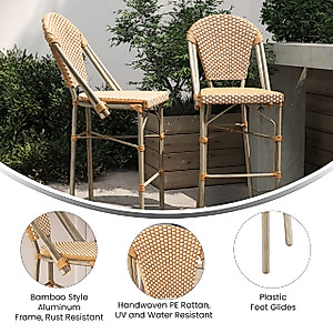 Flash Furniture Lourdes Commercial Grade Bistro Barstool, Stackable Indoor/Outdoor Dining Stool, 30"High, Natural/White & Light Natural Finish, Set of 2