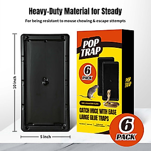 POPTRAP Rat Trap Heavy Duty & Large - 6 Pack, Super Sticky Mouse Trap with Ultra-Strong Glue, Mouse Glue Trap with Scent of Peanut Butter for Indoor & Outdoor, Non-Toxic & Long-Lasting