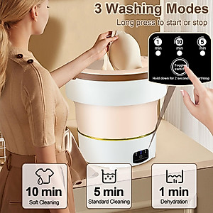 FineBud Portable Washing Machine, 11L Upgraded Large Capacity Foldable Washing Machine with 3 Modes Deep Cleaning for Underwear, Baby Clothes, Mini Washing Machine for Apartment, Camping, RV (Round)