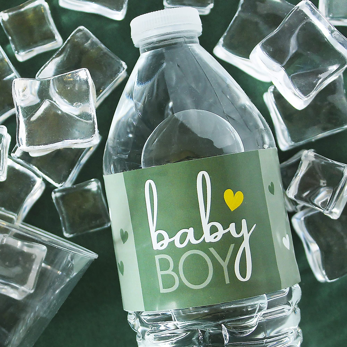 Green It’s a Boy Baby Shower Water Bottle Labels - Greenery Baby Boy - 24 Stickers