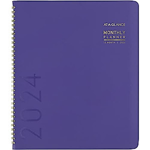 AT-A-GLANCE 2024 Monthly Planner, 9” x 11”, Large, Monthly Tabs, Pocket, Faux Leather, Contemporary, Purple (70250X1424)