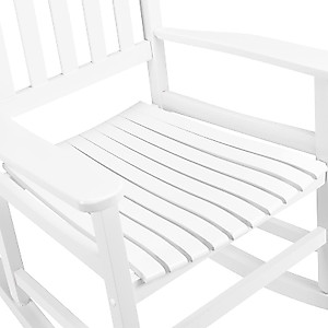 Wooden Rocking Chair - Indoor Outdoor Rocking Chair with Slatted Seat and Backrest - Nursery Rocking Chair with High Back Seat - Smooth Rocker Chair for Patio, Deck, Garden, Lawn, Porch - White