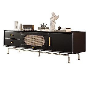 Solid Wood TV Cabinet Combo, Vintage Wall Unit for Small Living Rooms, Furniture for TV MINGPING (Color : Black, Size : 150x35x46cm)