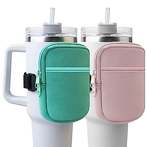 Vidotim Water Bottle Pouch for Stanley Accessories, Running Water Bottle Handheld Caddy Compatible with kinds of Tumbler, Gym Water Bottle (2, Pink+Green, Regualr)