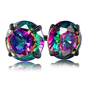 Titanium Round CZ Screw Flat Back Earrings Stud Earrings For Women Men Hypoallergenic for Sensitive Ears