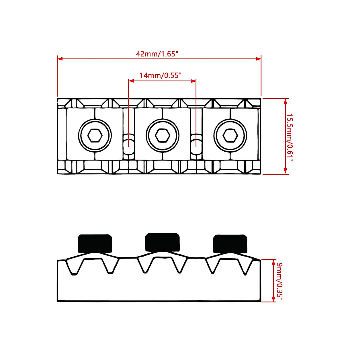JIUWU 42mm Black Nut Wrench Screw for Floyd Rose Tremolo Double Locking System