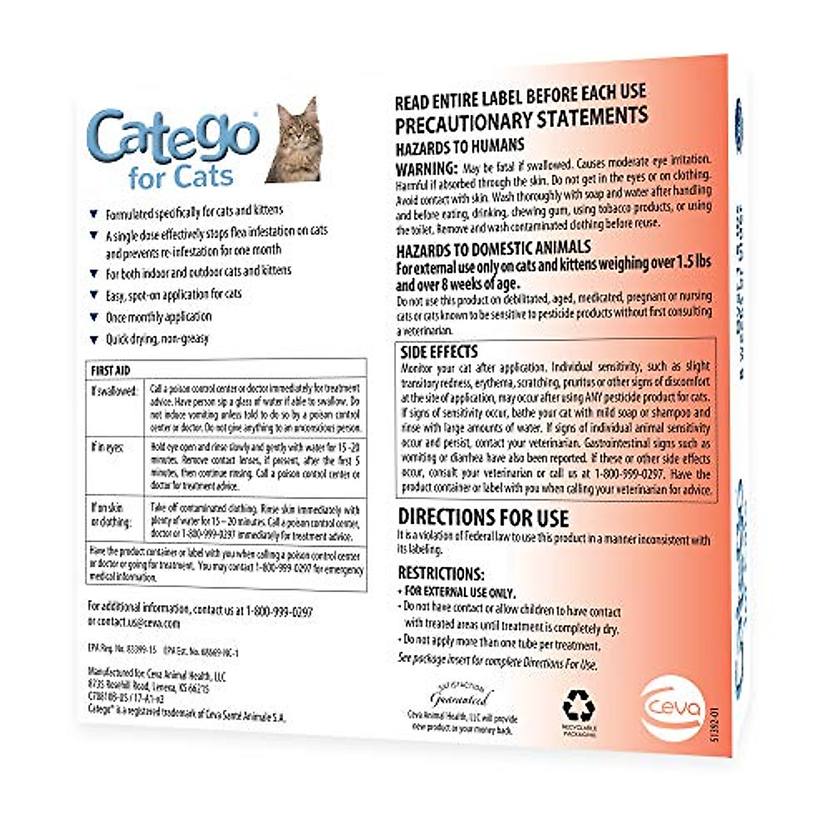 Catego Fast-Acting Flea and Tick Treatment For Cats/Kittens (Over 1.5 lbs) Kills Fleas Within 6 Hours, Prevents Flea Re-Infestations