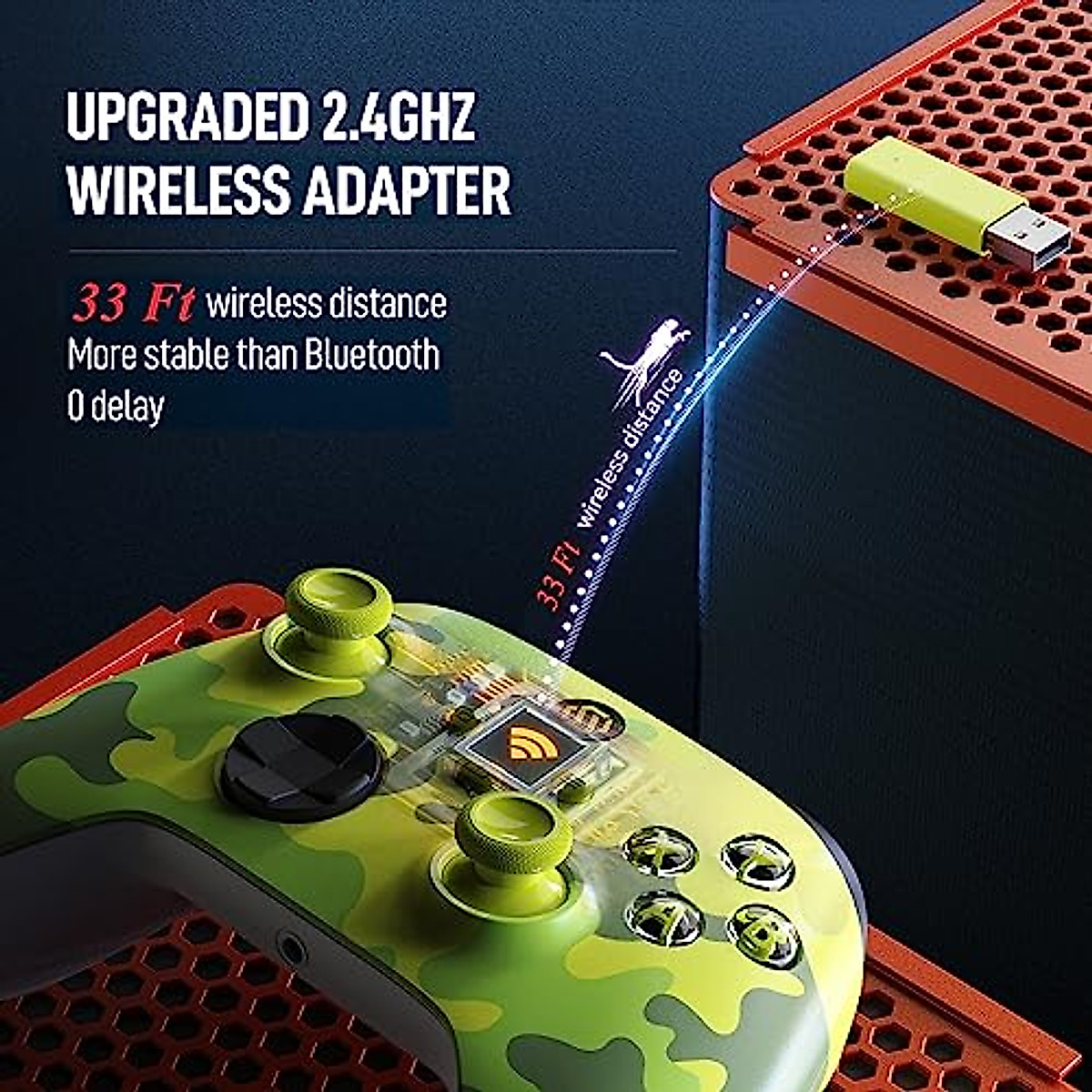 PPKKAI Controller with Wireless Adapter for Xbox One, Xbox Series X/S, Xbox One X/S, PC, 2.4GHZ Controller with 3.5mm Headphone Jack(Camo)