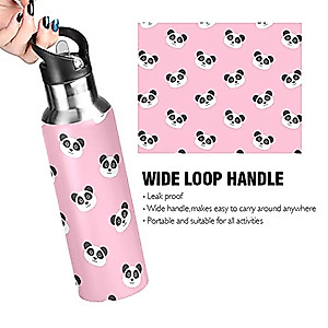 xigua Stainless Steel Double Wall Water Bottle,Kawaii Panda Vacuum Insulated Bottle With Straw Lid, Insulated Water Bottle Keeps Water Cold for 24 Hours, Hiking, Sports, Outdoor