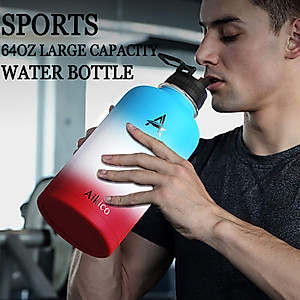 64oz Sports Water Bottle, Aikico Stainless Steel Water Bottle with Straw Lid, Double Vacuum Insulated Thermos Mug, Reusable Wide Mouth Flask Thermos for Hot and Cold Drinks(Sorbet)