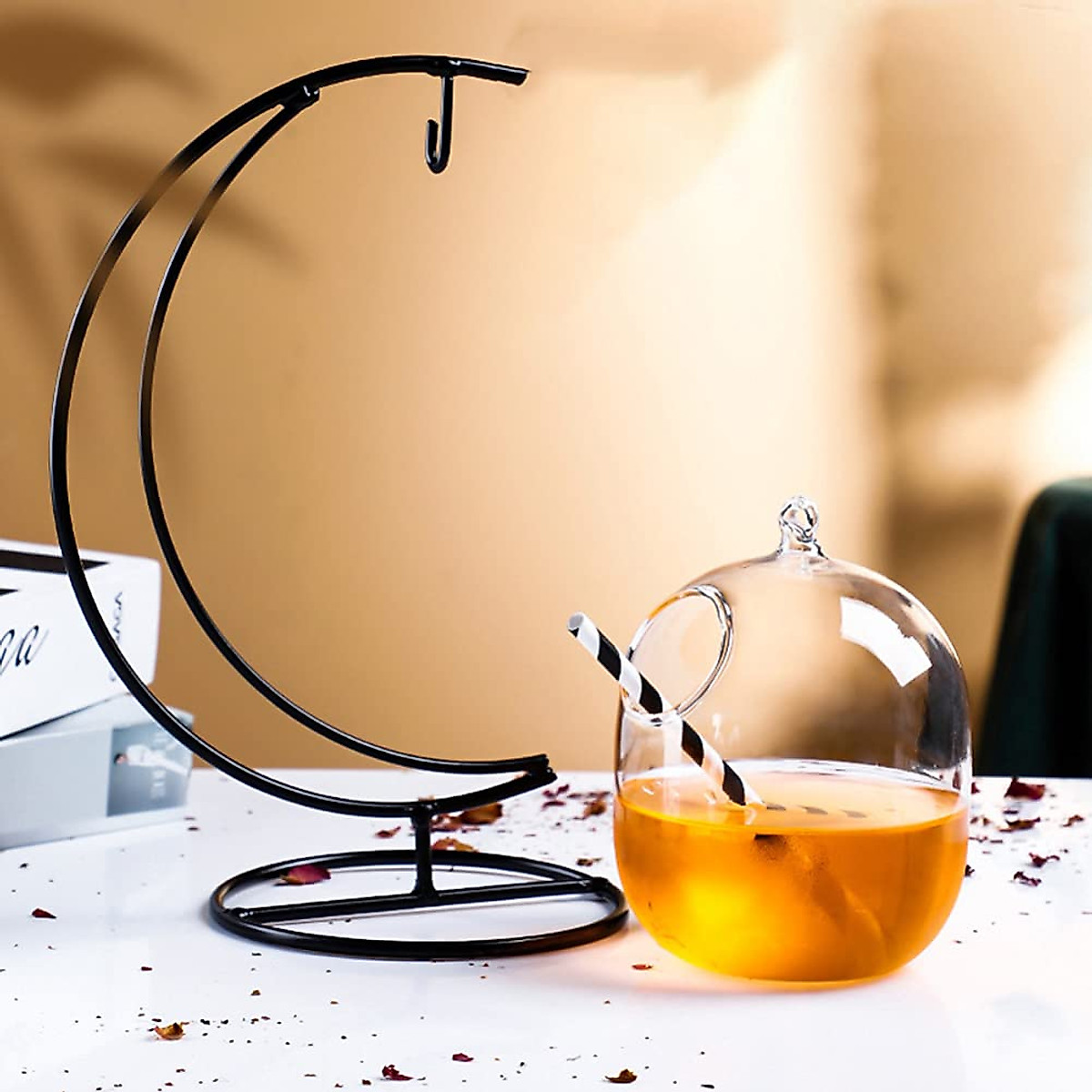 Cabilock Creative Cocktail Glass Martini Glasses with Iron Stand Clear Wine Glass Beverage Glass Hanging Bar Drink Cup Glassware for KTV Home Bar Club Black Transparent