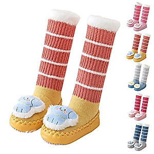 Lykmera Children Toddler Kids Socks Shoes Autumn Winter Girls Boys Long Sock Shoes Flat Bottoms Non Slip Warm Socks Shoes (Grey, 12-18 Months)