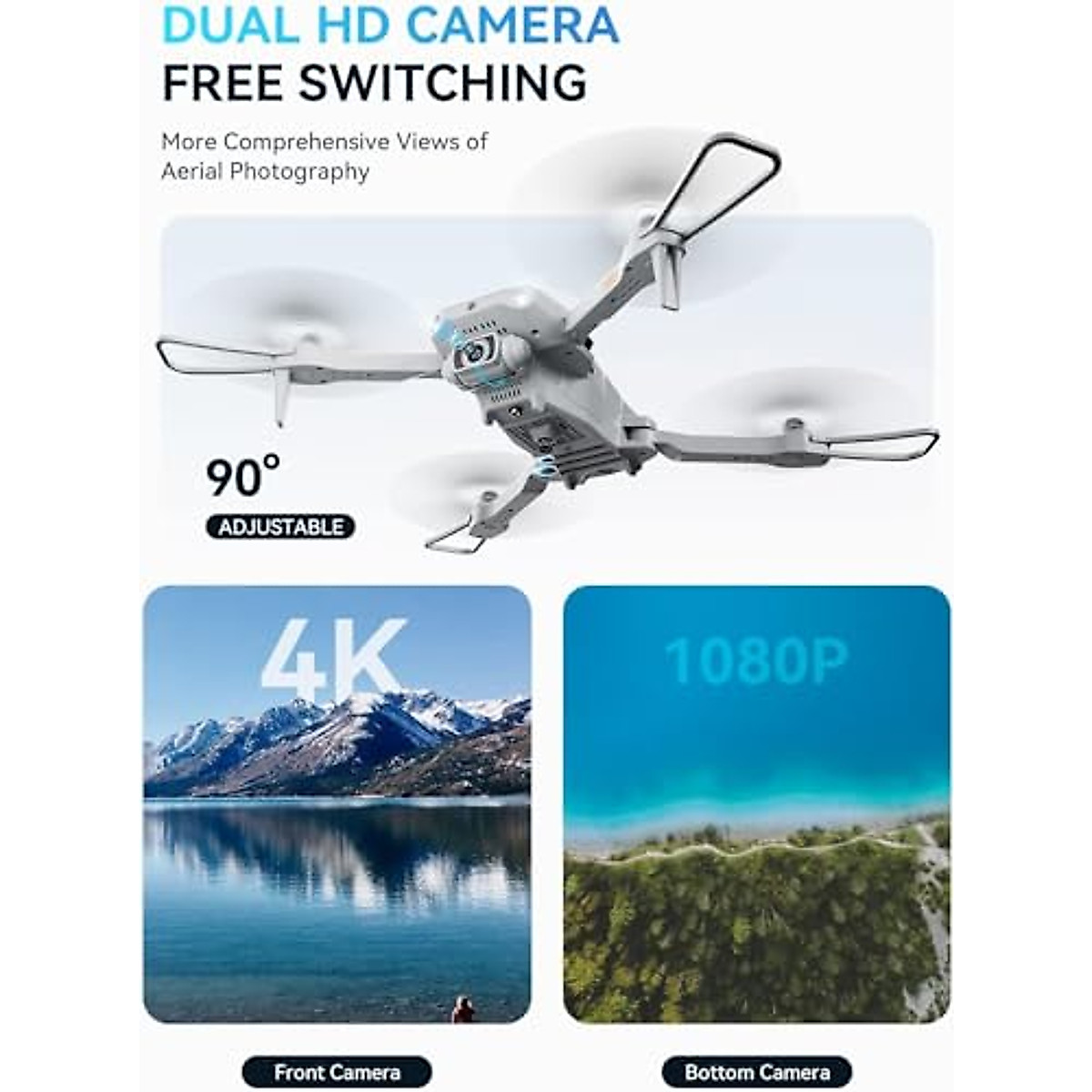 Drone with Camera for Adults - ROVPRO Dual Camera S60 RC Quadcopter with APP Control - Obstacle Avoidance, Waypoint Fly, Altitude Hold, Roll Mode, Headless Mode, 2 Batteries