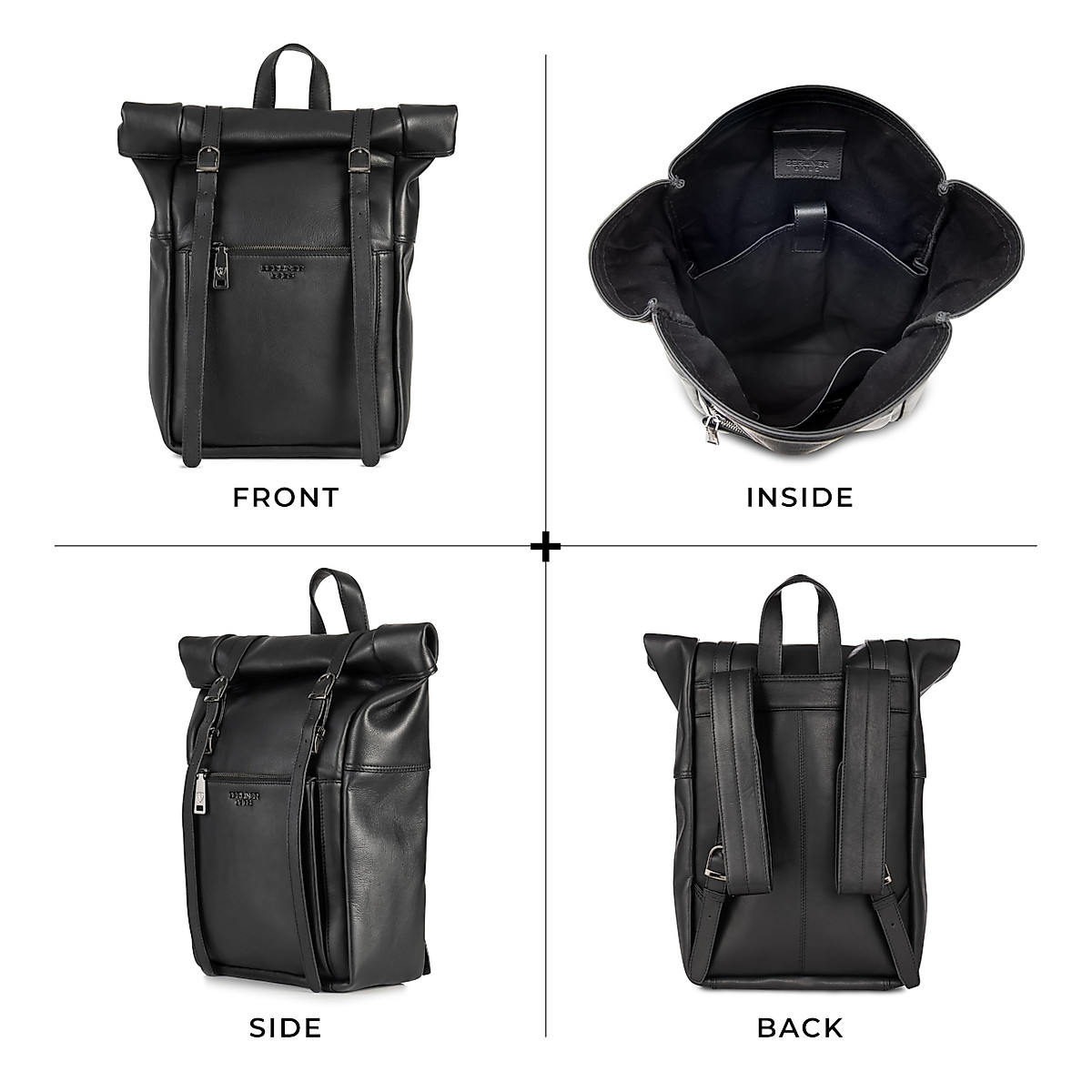 BERLINER BAGS Premium Leather Backpack Lille, Laptop Bag and Travel Rucksack for Men Women - Black