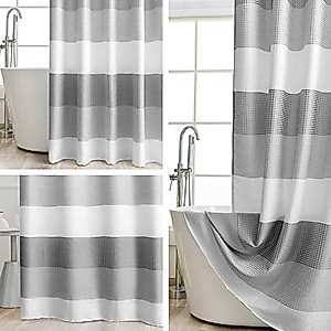 AUFENLLY Modern Hotel Quality Striped Waffle Shower Curtain for Bathroom and Bathtubs Heavy Duty Ombre, 72x72 Inch, Grey