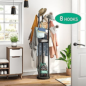 kiplant Rotary Coat Rack Stand with 8 Hooks, Bamboo Wood Coat Tree for Clothes/Bags/Hats, Coat Rack Freestanding for Home/Office/Entryway/Hallway