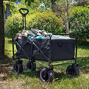 Heavy Duty Utility Collapsible Folding Wagon with Large All-Terrain Beach Big Wheels, 330lbs Outdoor Utility Wagon with Cargo Net & Strap, Portable Large Capacity Beach Wagon for Camping, Beach