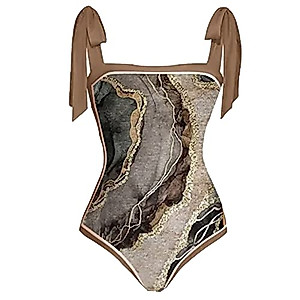ZDRZK Sexy one Piece Swimsuit for Women Womens Sexy Bikini Set with Matching Beach Cover Ups Retro Floral Print Two Piece Bathing Suit Sleeveless Swimsuit Coffee M