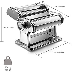 Pasta Machine, ISILER 9 Adjustable Thickness Settings Pasta Maker, 150 Roller Noodles Maker with Aluminum Alloy Rollers and Cutter for Pasta, Spaghetti, Fettuccini, Lasagna