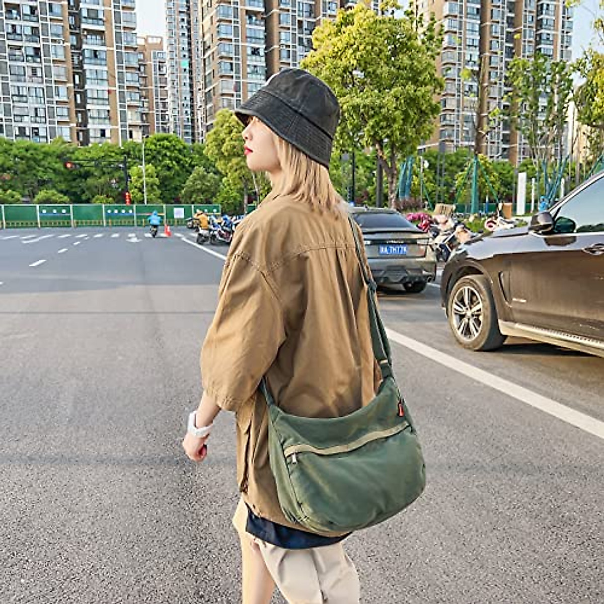 Canvas Casual Messenger Bag Hobo Crossbody Bag Canvas Shouder Tote Handbag for Women and Men, Green