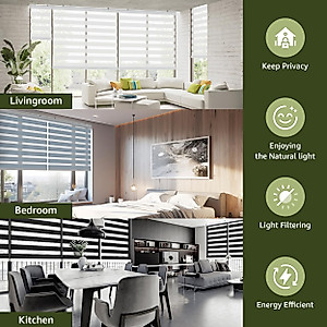 FOIRESOFT Cordless Custom Zebra Roller Shades and Blinds [Cordless Basic, White, W 58 x H 48 inch] Dual Layer Sheer or Privacy Light Control, Day and Night Window Drapes, 20 to 84 inch Wide