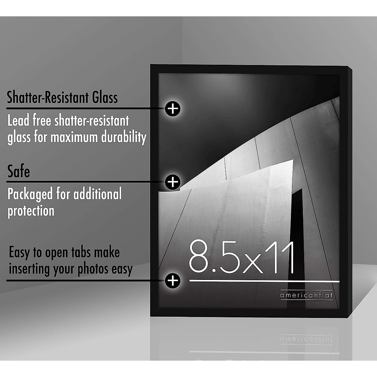 Americanflat 8.5x11 Thin Picture Frame in Black with Shatter Resistant Glass - Horizontal and Vertical Formats for Wall and Tabletop
