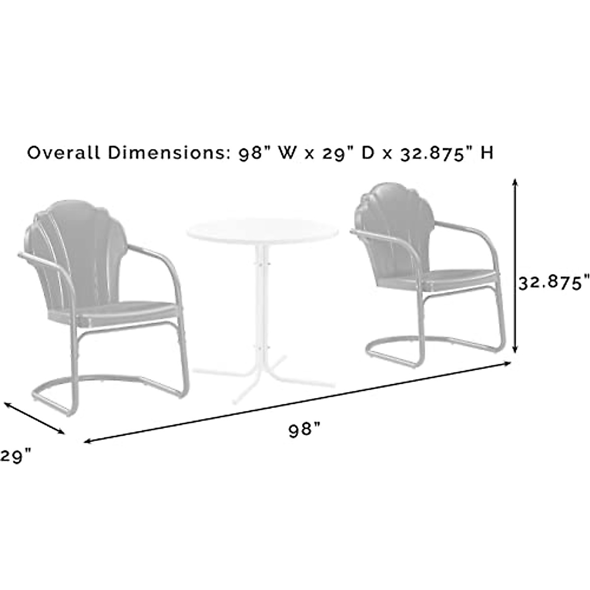 Crosley Furniture KO10010BL Tulip 3-Piece Outdoor Metal Bistro Set, Pastel Blue Satin