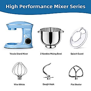 9.5 Qt Stand Mixer, 10-Speed Tilt-Head Food Mixer, Vezzio 660W Kitchen Electric Mixer with Stainless Steel Bowl, Dishwasher-Safe Attachments for Most Home Cooks (Blue)