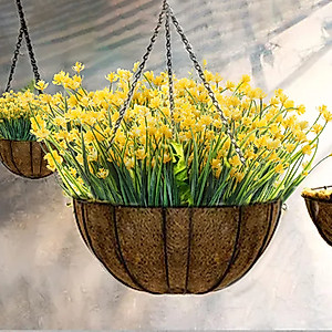 LXAFGP 8 Bundles Artificial Flowers Fake Greenery Outdoor UV Resistant Plants Faux Plastic Plants for Outdoor Shrubs Indoor Home Window Garden Wedding Porch Box Hanging Plants Decor (Yellow)