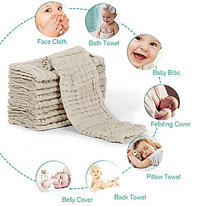 Yoofoss Muslin Burp Cloths for Baby 10 Pack 100% Cotton Baby Washcloths for Boys Girls Large 20''X10'' Super Soft and Absorbent Apricot White