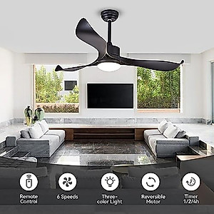 MOBECK 52'' Black Modern Ceiling Fans with Lights and Remote, Indoor Outdoor DC Motor Ceiling Fans with Lights LED for Living Room, Kitchen, Patio, Farmhouse, Bedroom, Gazebo