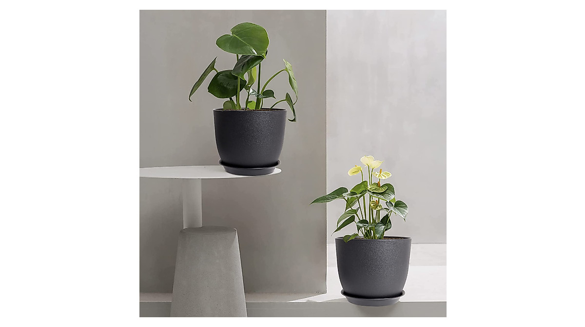 UOUZ 12/10/9 Large Modern Plant Pots, Plastic Planters with Drainage ...
