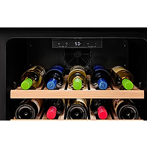 iio 30 Bottle Retro Small Wine Cooler Refrigerator, UV Resistant Glass Door, Cabinet RV Office Bar Beverage Cellar, Mini Fridge for Bedroom, Quiet Compressor, Freestanding, Slide-out Shelves (Red)