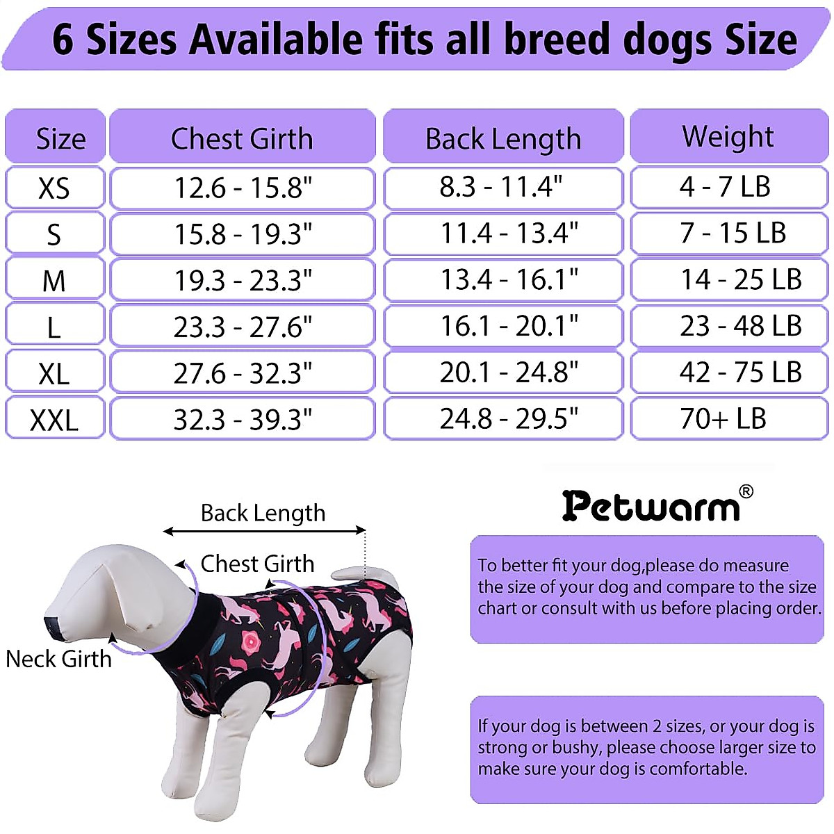 PetWarm Dog Surgery Recovery Suit Male Neuter,Recovery Suit for Dogs,Dog After Surgery Onesie,Post-Spay & Neuter,Prevents Licking–Cotton Protect Dog Abdominal,Unicorn Pattern,Black,XL